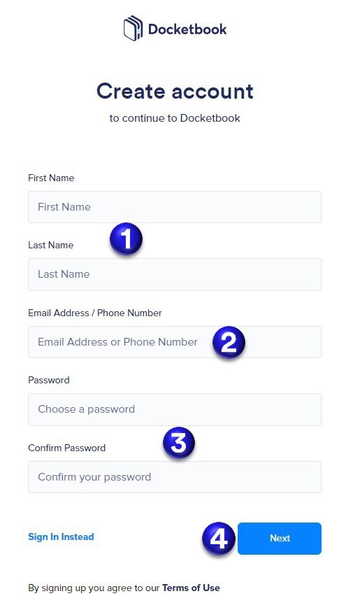 Creating an Account with Docketbook